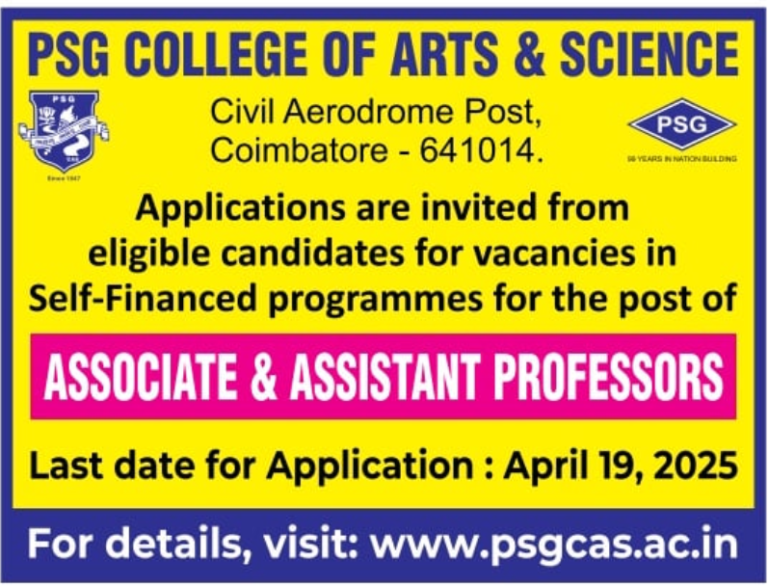 PSG College of Arts and Science Coimbatore Wanted Assistant and ...
