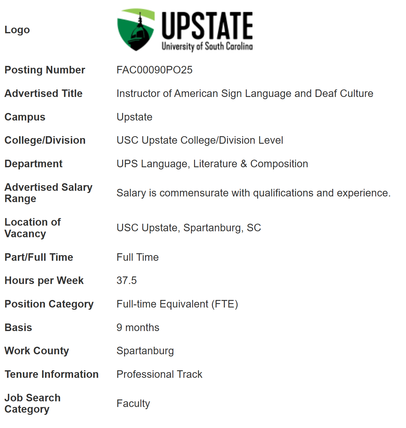 American Sign Language Instructor Position at University of South ...